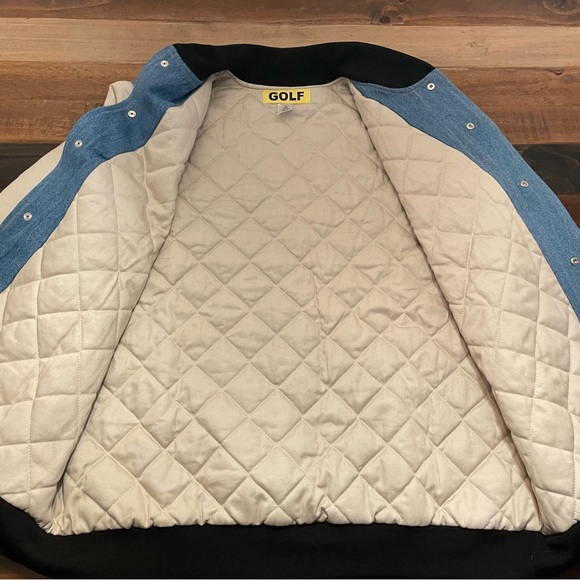 Golf Wang | Jackets & Coats | New Golf Wang Khaki Denim Quilted Script Varsity Jacket Fw6 Sample ...